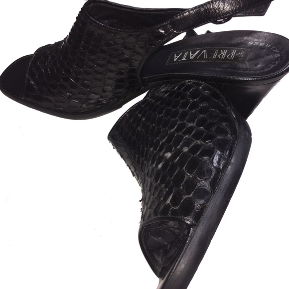Prevata | Shoes | Prevata Black Reptile Leather Slingbacks Size | Poshmark